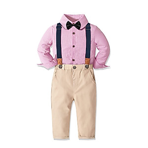 WEILAFEIR Toddler Boys Clothes Sets Baby Gentleman Outfit Dress Shirt with Bowtie and Pants Sets 4-Pieces Kids Formal Suits