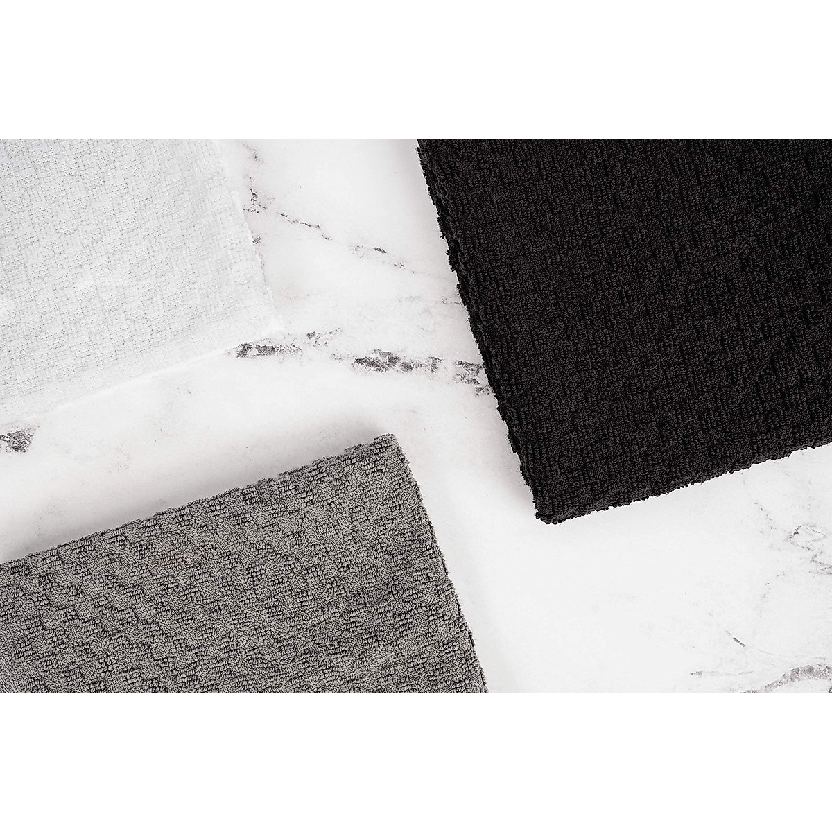 Dish Cloth Towels [12x12] Black and White Dobby Weave Kitchen Dish Towels, Soft and Real Absorbent 100% Cotton - Machine Washable - 12 Pack