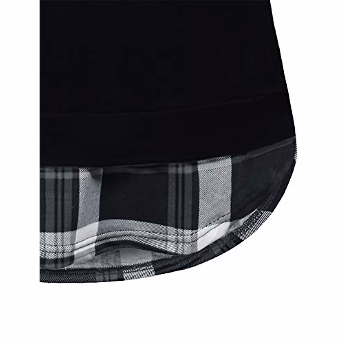 Tunic Shirts for Women Short Sleeve,Flattering Contrast Check V Neck Blouse Modest Youth Henley Tops Hi-Low Hem Casual Business Work Flowy Shirts Wear with Leggings Pullover Tunic Black Large