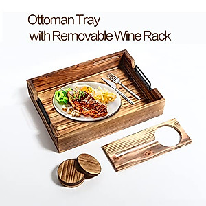 Wood Ottoman Serving Tray with Handles & Cup Holder Wooden Wine Serving Tray with Removable Glass Holder Antique Breakfast Serving Trays in Bed Coffee Table