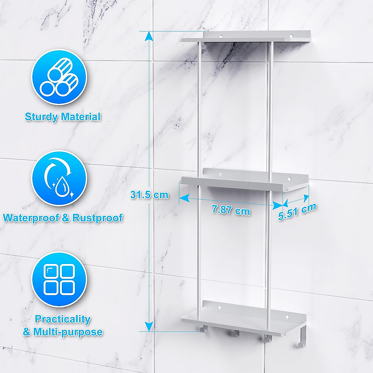 Foirfe 3 Tier Wall Mounted Bathroom Towel Storage Rack with Wood Shelf Space Saving Solution for Small Bathrooms Stylish and Functional Sliver Design
