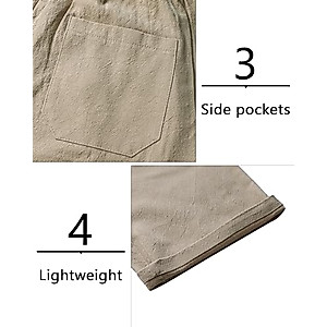 NANAMEEI Mens Linen Pants Casual Mens Linen Trousers Beach Elastic Waistband Pocket Drawstring Beach Pants Khaki XL