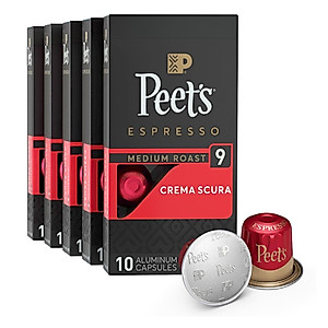 Peet's Coffee, Medium Roast Espresso Capsules Compatible with Nespresso Original Machine, Crema Scura Intensity 9, 50 Count (5 Boxes of 10 Espresso Pods)