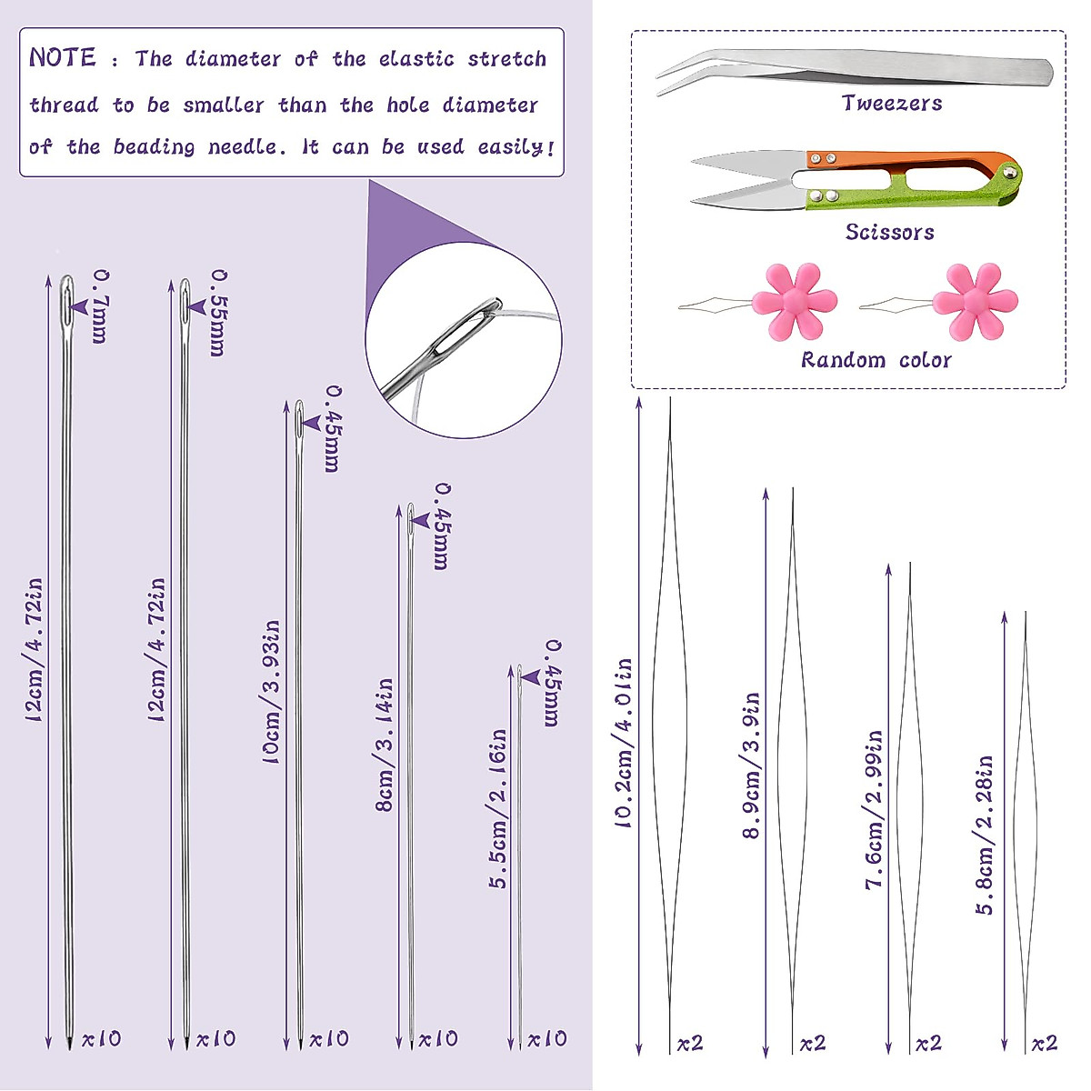 58 Pcs Beading Needles Set,50 Pcs Long Straight Beading Thread Needles, 8 Pcs Big Eye Beading Needles with Threader, Needle Bottle, Yarn Scissors,Tweezers for Bracelets and Jewelry Making