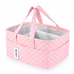 QiANBiRD Baby Diaper Caddy Organizer for Girl Pink Large Car Travel Diaper Caddy Organizer Storage Basket Portable Holder Tote Bag for Changing Table Registry Newborn Essentials Must Haves small dots