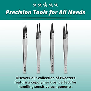 Excelta Straight Tweezers with Replaceable Tips, Anti-Magnetic Stainless Steel, Heat Resistant up to 480°F, Elite