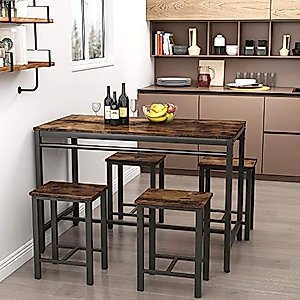 Recaceik 5 PCS Dining Table Set, Modern Kitchen Table and Chairs for 4, Wood Pub Bar Table Set Perfect for Breakfast Nook, Small Space Living Room