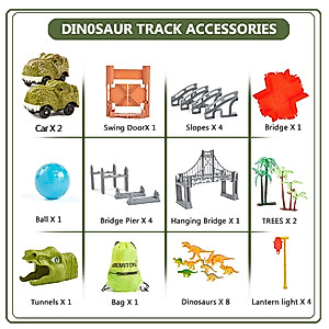 BEMITON Dinosaur Toys Race Car Track, Create a Dinosaur World Road Race, Flexible Dinosaur Track Toys Set, Christmas Birthday Gifts for 3 4 5 6 7 Years Old Boys Girls Kids