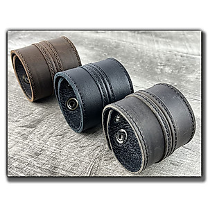 Anthology Gear Stylish Leather Cuff Bracelet Full Grain Wide Wristband For Men and Women (Unisex) Adjustable to 6" or 7 1/4" (Whiskey Brown, Small/Medium)