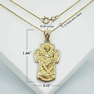 Certified 14k White Gold Saint St. Michael Archangel Cross Shield Amulet Pendant