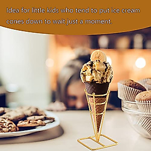 BLBYHO Single Metal Gold Ice Cream Cone Holder Stand, Individua Waffle Cone Holder Sushi Hand Roll Stand for Standard Size Ice Cream Cones Appetizer Charcuterie Cones, Sugar Cones, Sushi (4 Pack)