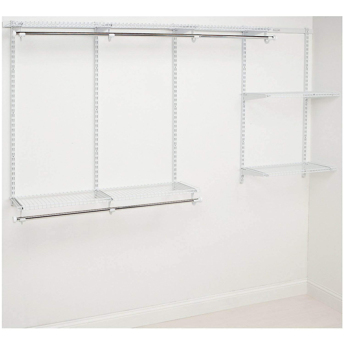Rubbermaid Configurations Deluxe Closet Kit, Titanium, 4-8 Ft., Wire Shelving Kit with Expandable Shelving and Telescoping Rods, Custom Closet Organization System, Easy Installation