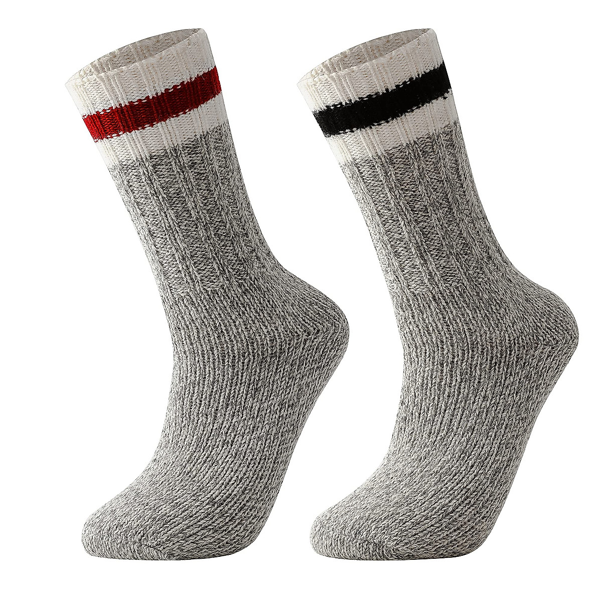 GLENMEARL 2 Pairs Merino Wool Hiking Trekking Winter Thick Warm Boot Crew Socks for Winter,Women,Men,Kids(Red and Black 14-16)