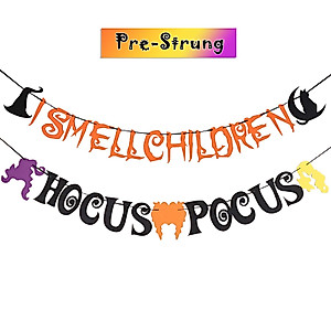 Halloween Hocus Pocus Decor Banner, Felt I Smell Children Banner Sanderson Sisters Sign for Hocus Pocus Halloween I Smell Children Decorations