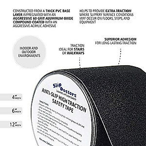 SlipDoctors Anti Slip Traction Tape (4" x 15 FT) Black, 60 Grit, Heavy Duty Safety Tape for Indoor/Outdoor, Ramps, Stairs and more. Strong Adhesive Non Skid Treads.