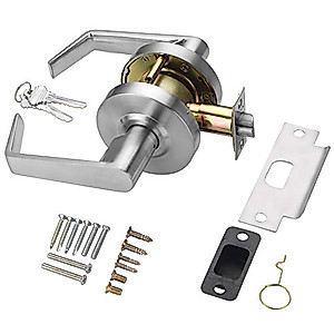 LYNN HARDWARE Commercial Door Lever Lock - Heavy-Duty Locking Door Handle, Designer Door Handles, Cylindrical Lever Lock, Non-Handed Grade 2 Door Handle, Satin Chrome, Classroom Function