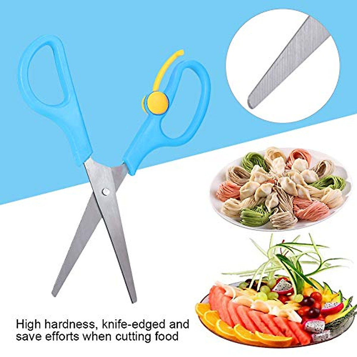 Food Shears Stainless Steel Baby Scissors Food Scissor with Plastic Cover for Toddlers, Preschool Training Kids Scissors(Blue)