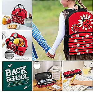 Agoviwo Ladybug Design School Backpack Set for Girls 10-12 Years Old Book Bag, Lunch Bag and Pencil Case