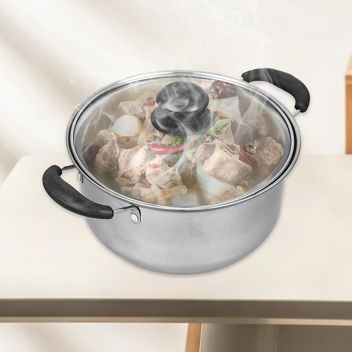 Operitacx Saucepan Pasta Pot Noodle Pot with Lid Handles Stainless Steel Stock Pot Metal Stew Pot Ramen Cooker for Boiling Water Milk Sauce Gravies Noodles 18cm Hot Pot