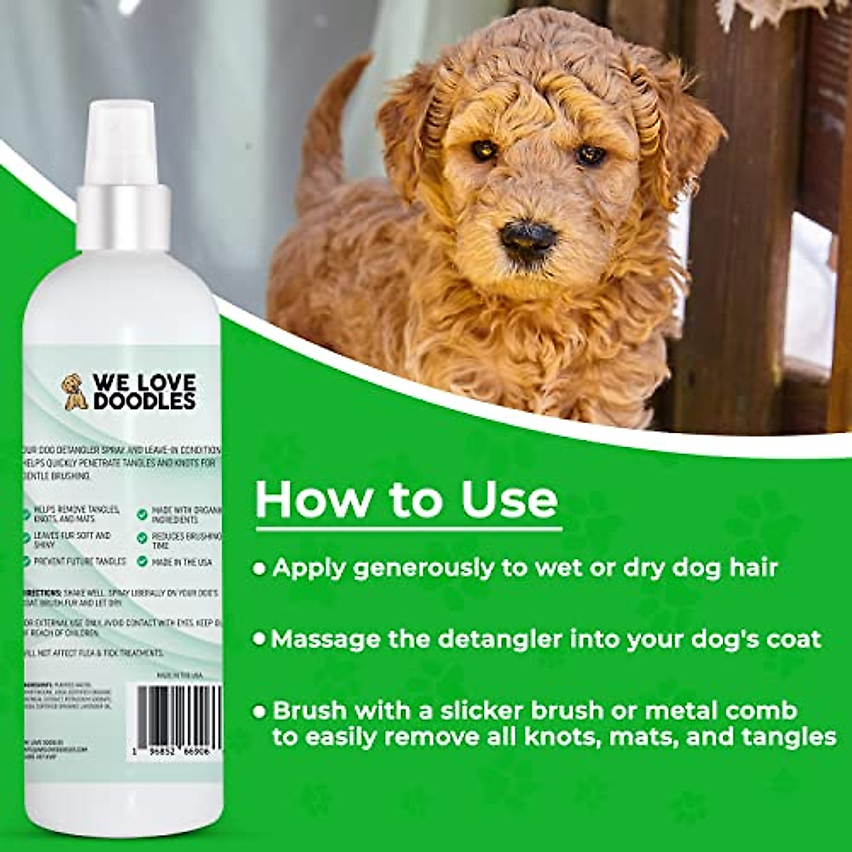 We Love Doodles Dog Detangler Spray - Leave-in Conditioner for Dogs - Dog Detangling Spray - Dematting Spray for Dogs - Tangle Remover - Made in The USA - Large 16 fl oz (Lavender)