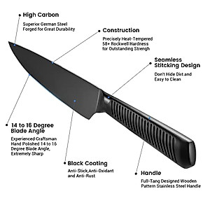 Knife Set,18 Pieces Kitchen Knife Set with Wooden Block,High Carbon German Stainless Steel Knife Block Set,Ultra Sharp, Full-Tang Design with Black Coating