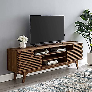 Modway Render 71" Mid-Century Modern Low Profile Media Console TV Stand, 71 Inch, Walnut