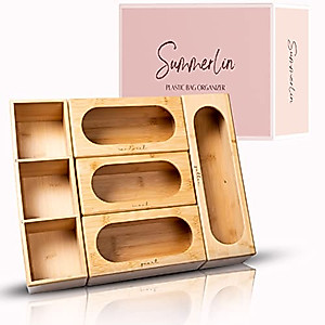 Summerlin Bamboo Ziplock Bag Organizer for Drawer Storage - Plastic Bag Holder Compatible with All Plastic Food Storage Bags (Quart, Snack, Sandwich, Gallon) - Comes with Bonus Container
