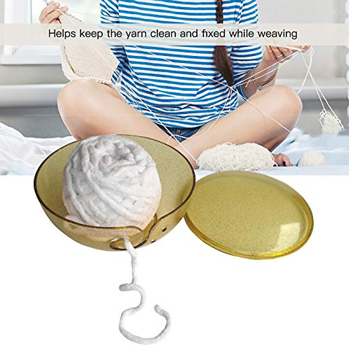 Yarn Bowl, Gold Clear Transparent Home Wool Storage ABS Knitting Crocheting Accessories Holder Knitting Tools with Cover