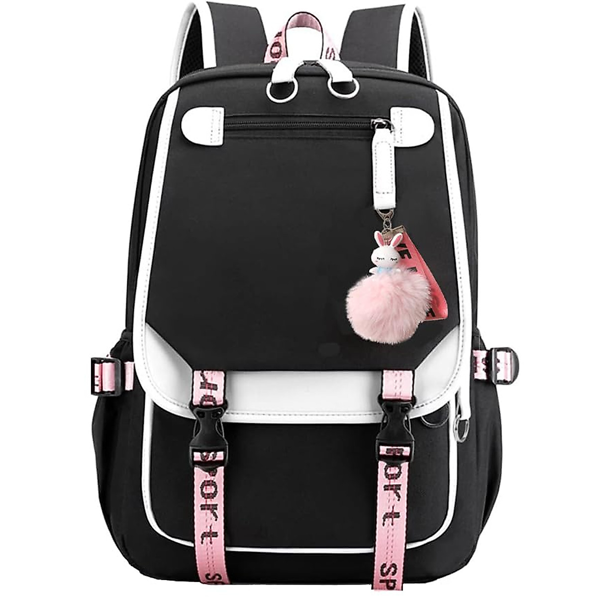 Stylifeo Teenage Girls' Backpack, Middle School Backpack Students Bookbag Daypack for Teen Girls,with USB Charge Port (Black and White)