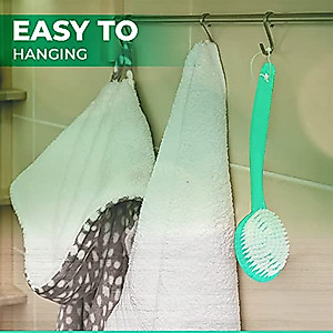 Bistras Bath Brush with Bristles, Bath and Shower Scrubber, Long Handle for Exfoliating Back, Body, and Feet, Green (1 Pack)