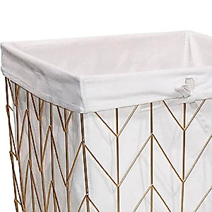 SEDLAV Metal Laundry Hamper with Wheels, Gold & Natural, Square Chevron Pattern