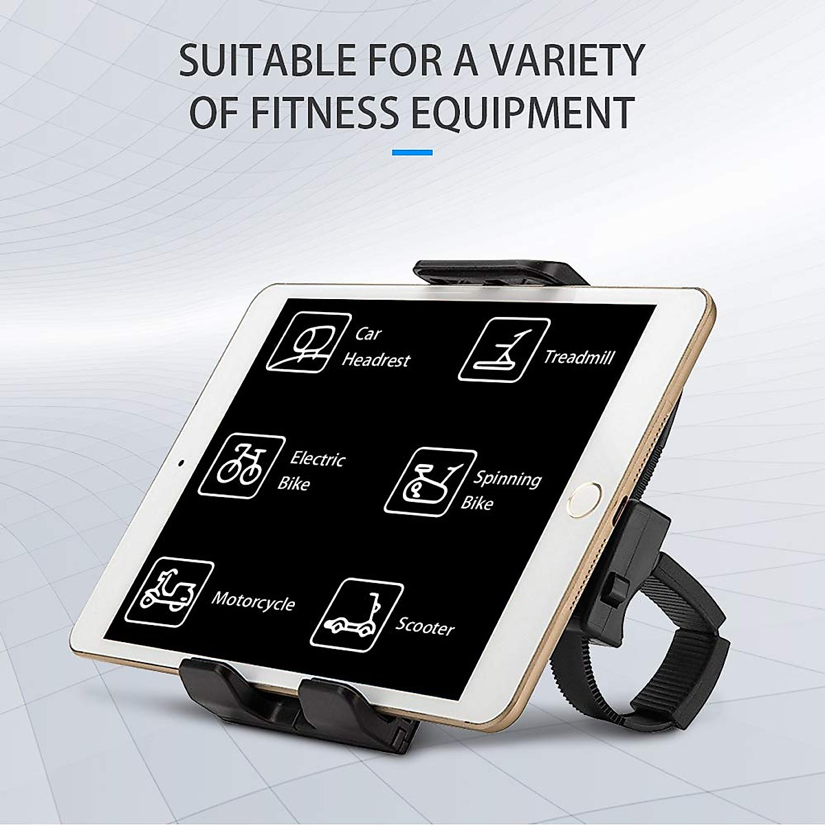 TEKCAM Bike Tablet Holder Handlebar Mount Compatible with iPad iPhone Kindle 360°, 3.5'' to 12'' Cradle Tablet Stand for Gym Exercise Tread Mill Spin Bike Elliptical MTB Motorcycle,(Need Install)
