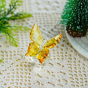H&D Crystal Flying Butterfly with Crystal Ball Base Figurine Collection Cut Glass Ornament Statue Animal Collectible (Yellow)