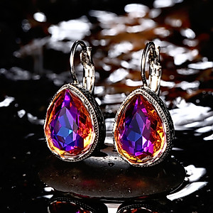 Milacolato Austria Crystal Earrings 18K White Gold Plated Hypoallergenic Leverback Drop Dangle Earrings Vintage Boho Earrings for Women of All Ages