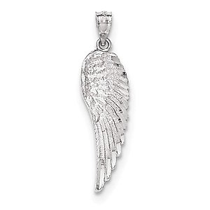 14K White Gold Polished and Textured Angel Wing Pendant 32mm style YC1244