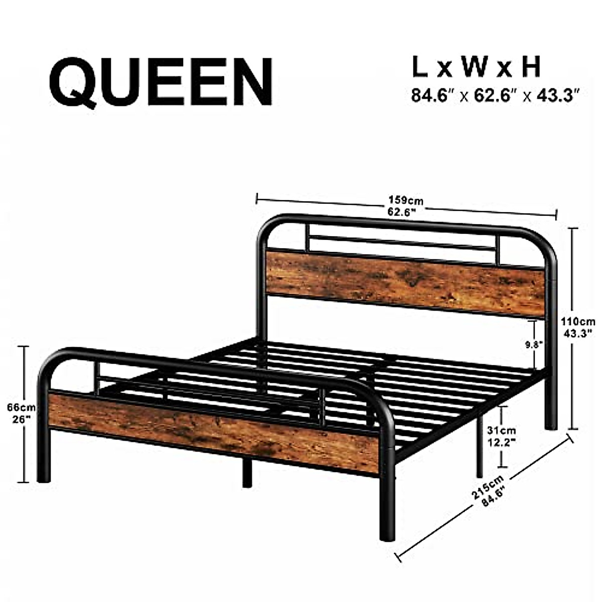 LIKIMIO Queen Bed Frame, Platform Bed Frame Queen with Headboard and Strong Support, Easy Assembly, Noise-Free, No Box Spring Needed