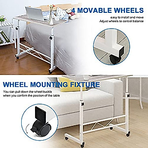 longdafei Laptop Table Desk Adjustable Height Sofa Bed Side Rolling Desk, Mobile Laptop Cart Portable Tray Table for Home Office, Desktop 23.62 x 15.74 inch Computer Workstation Table with Wheels