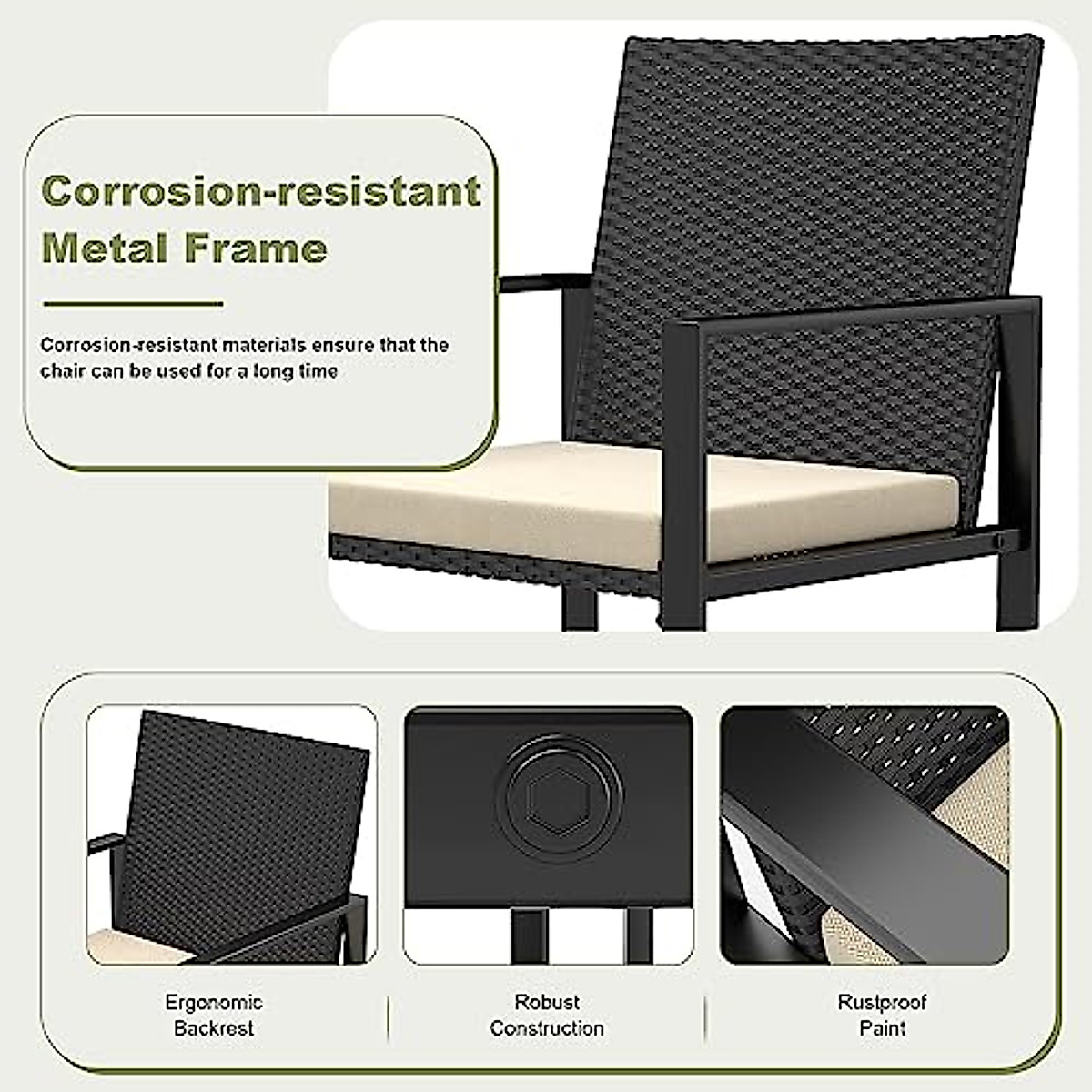 rattantree 4 Pieces Patio Sofa Clearance,Outdoor Wicker Patio Chair with Table,Garden Porch Furniture Sets,Black