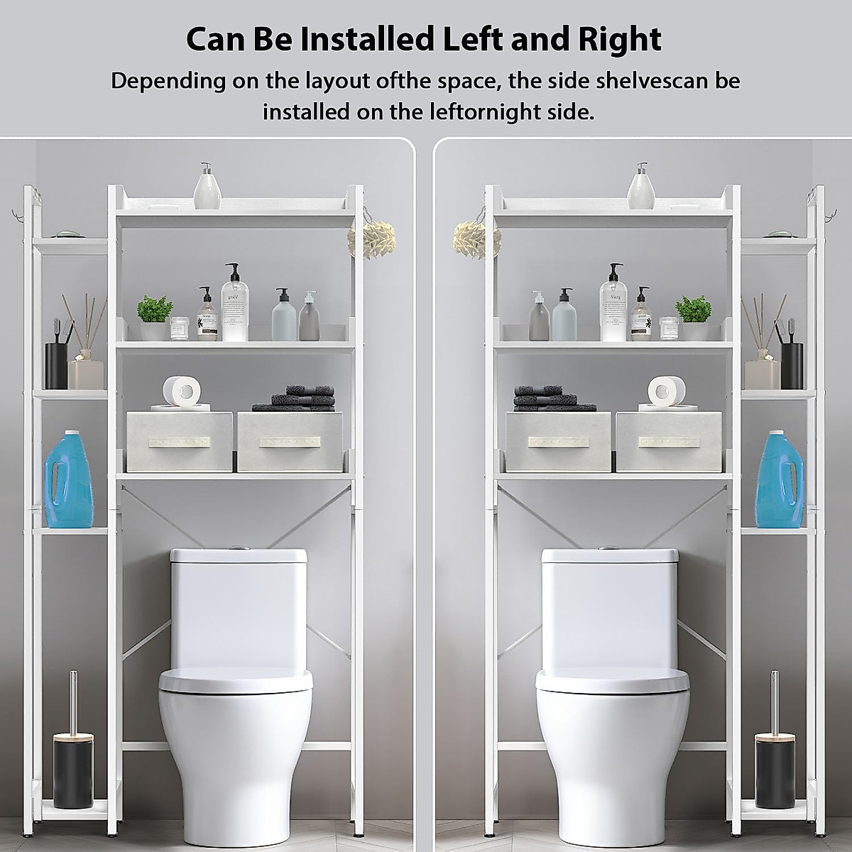 LWADALN Over The Toilet Storage Shelf, 7-Tier Bathroom Organizer Shelf, Freestanding Space Saver Storage Shelf with Two Fabric Drawers & Adjustable Feet, Toilet Rack for Bathroom, Restroom, Laundry