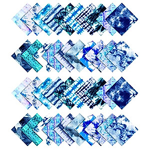 Soimoi 40Pcs Tie Dye Print Precut Fabrics Strips Roll Up 1.5x42inches Cotton Jelly Rolls for Quilting - Blue