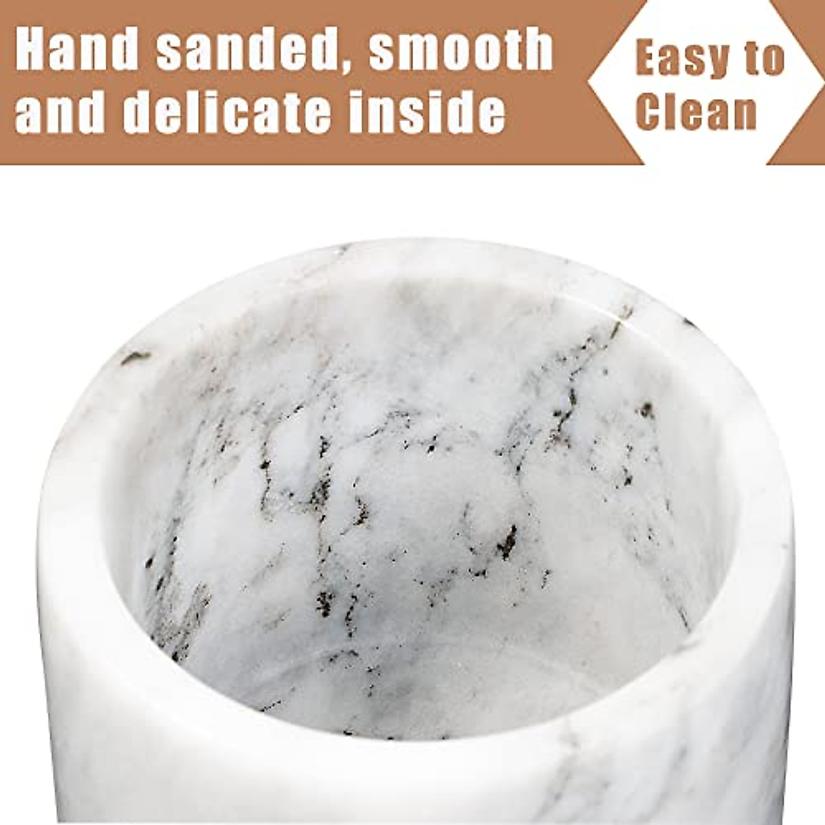 NHKRTE Marble Salt Cellar with Lid & Spoon, 11oz Salt and Pepper bowls, Handcrafted from Natural Marble, Smooth Inside (White)