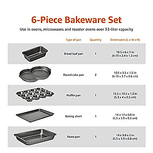 Amazon Basics 6-Piece Nonstick, Carbon Steel Oven Bakeware Baking Set