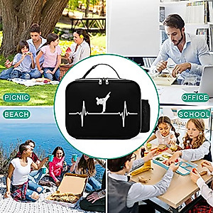 Karate Heartbeat Lunch Bag Reusable Insulated Handbag Detachable Leather Box Handle Meal Prep Holder for Picnic Office