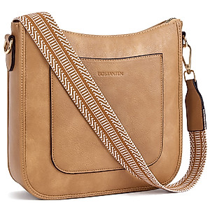 BOSTANTEN Crossbody Bags for Women Trendy Vegan Leather Hobo Handbags Fashion Shoulder Bags Purse with Adjustable Guitar Strap Tan