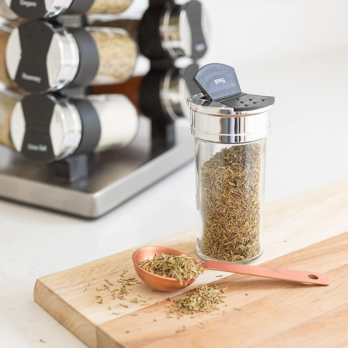 Orii Rotunda 20 Jar Spice Rack Filled with Spices & Top Label - Rotating Standing Rack Shelf Holder & Countertop Spice Rack Tower Organizer for Kitchen Spices, Free Spice Refill for 5 Years