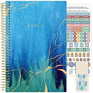 bloom daily planners 2024 Calendar Year Day Planner (January 2024 - December 2024) - 5.5” x 8.25” - Weekly/Monthly Agenda Organizer Book with Stickers & Bookmark - Blue Kintsugi
