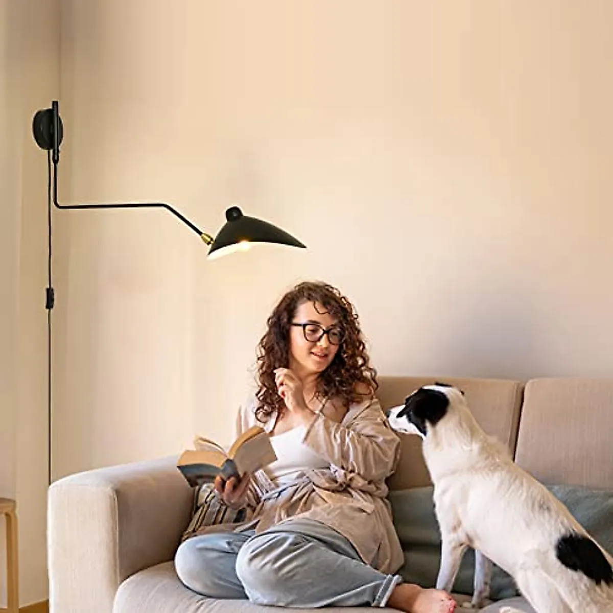 Modern Wall Sconce Plug in or Hardwired Adjustable Swing Arm Vintage Wall Lamp,Mid-Century Black Wall Lights Rotatable for Bedside Living Room,Brass and Black Finish (2 Pack) (1 Light)