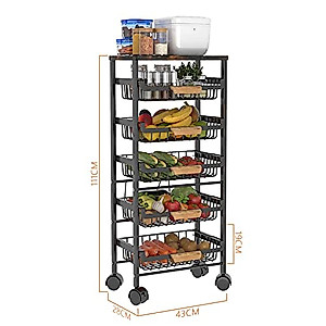 Household Vegetable Storage Trolley, Large Storage Multi-Layer Kitchen Gap Storage Basket, for Bathroom Bedroom,6 Tier