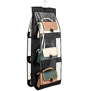 Emoly Hanging Handbag Organizer Dust Proof Storage Holder Bag Wardrobe Closet for Purse Clutch with 6 Larger Pockets for Organizing and Storing Women Handbags（Black）