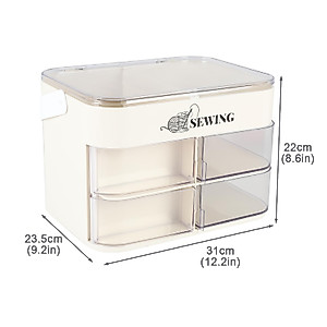 Yomjarl Sewing Supplies Organizer 3 Tier Thread Box Storage Large Sewing Organizer with Many Compartments Portable Plastic Organizer for Storage Sewing and Crafting Supplies (Box Only), Clear